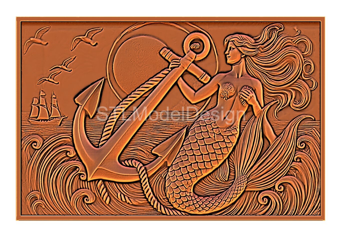 Maritime Majesty Mermaid Anchor 3D Model STL File CNC Router, Laser ...