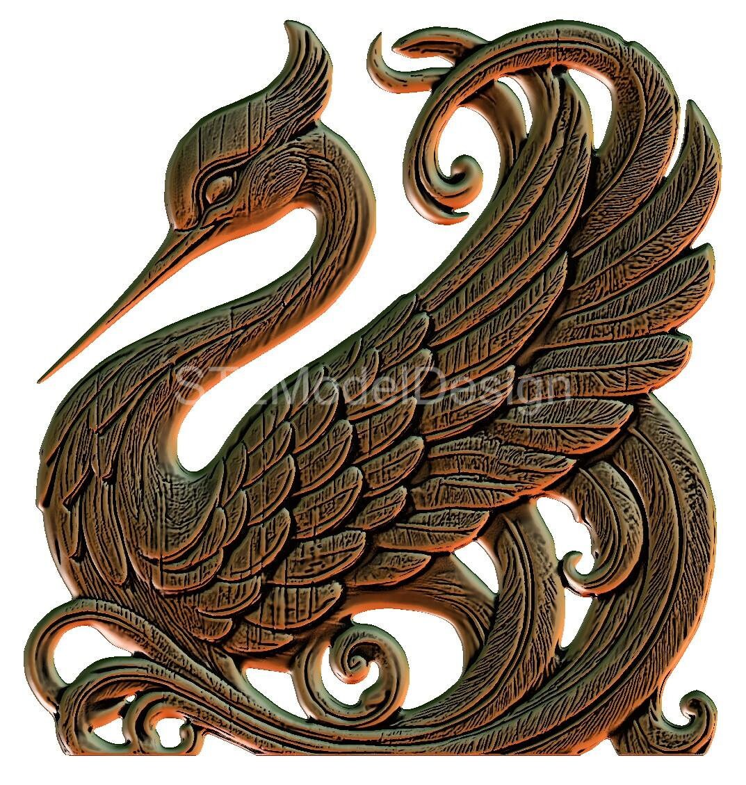 Elegant Heron Relief 3D Model STL File for CNC Router, Laser Engraving ...