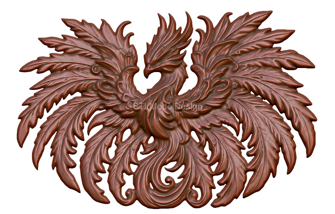 Majestic Phoenix Crest 3D Model STL File for CNC Router, Laser ...