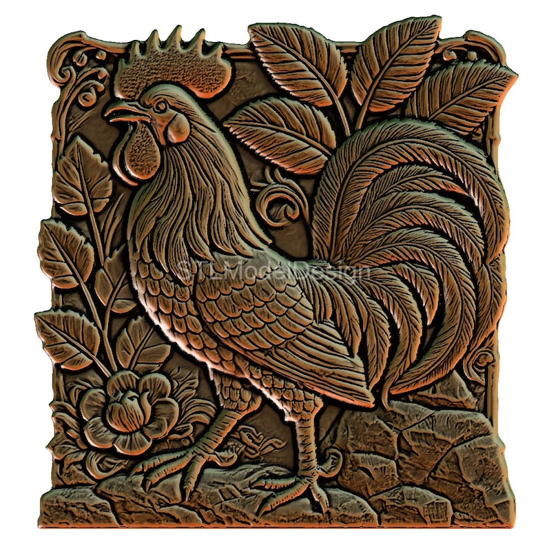 Rustic Rooster Relief 3D Model STL File: CNC Carving, Laser Engraving ...