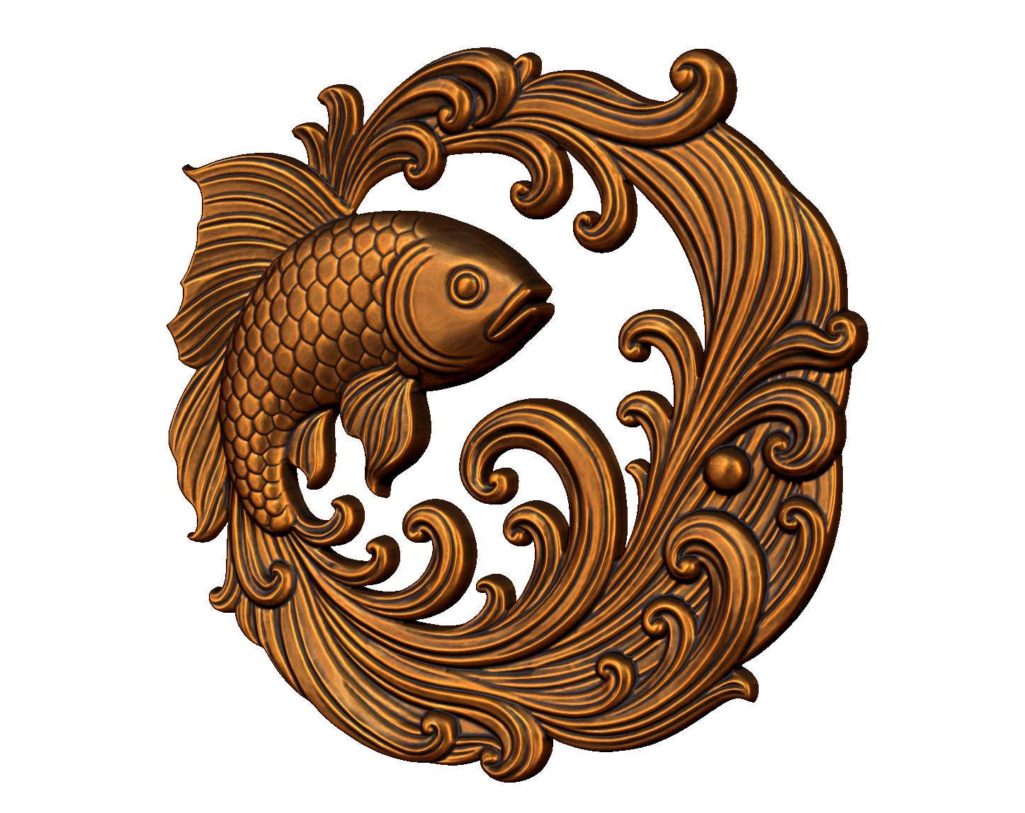 Koi Fish Wave Frame 3D STL Model: CNC Router, Laser, Print (digital ...