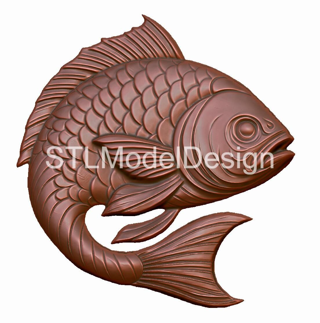 Majestic Carp Fish 3D Model STL File for CNC Carving & 3D Printing ...
