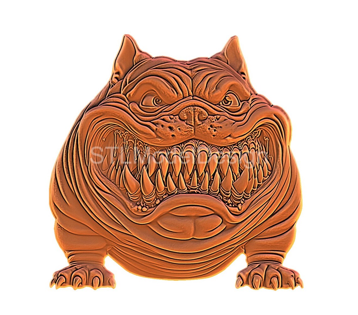 Angry Bulldog 3D Model STL File for CNC Router, Laser Engraving & 3D ...
