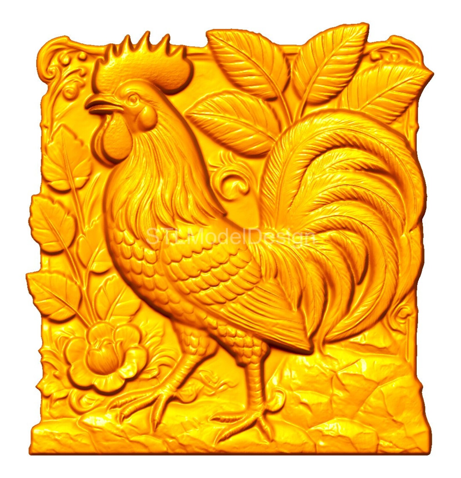 Rustic Rooster Relief 3D Model STL File: CNC Carving, Laser Engraving ...