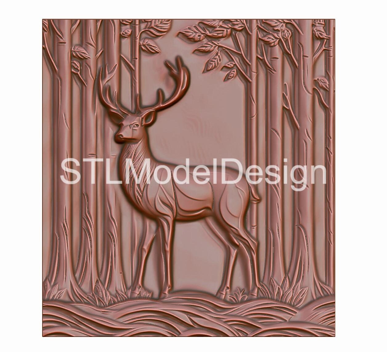 Majestic Stag in the Forest 3D Model STL File for CNC Carving 3D ...