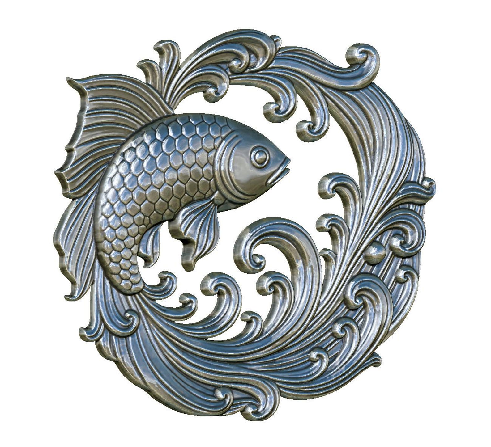 Koi Fish Wave Frame 3D STL Model: CNC Router, Laser, Print (digital ...