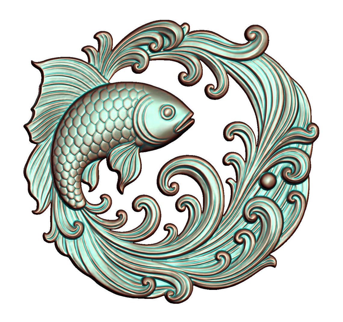 Koi Fish Wave Frame 3D STL Model: CNC Router, Laser, Print (digital ...