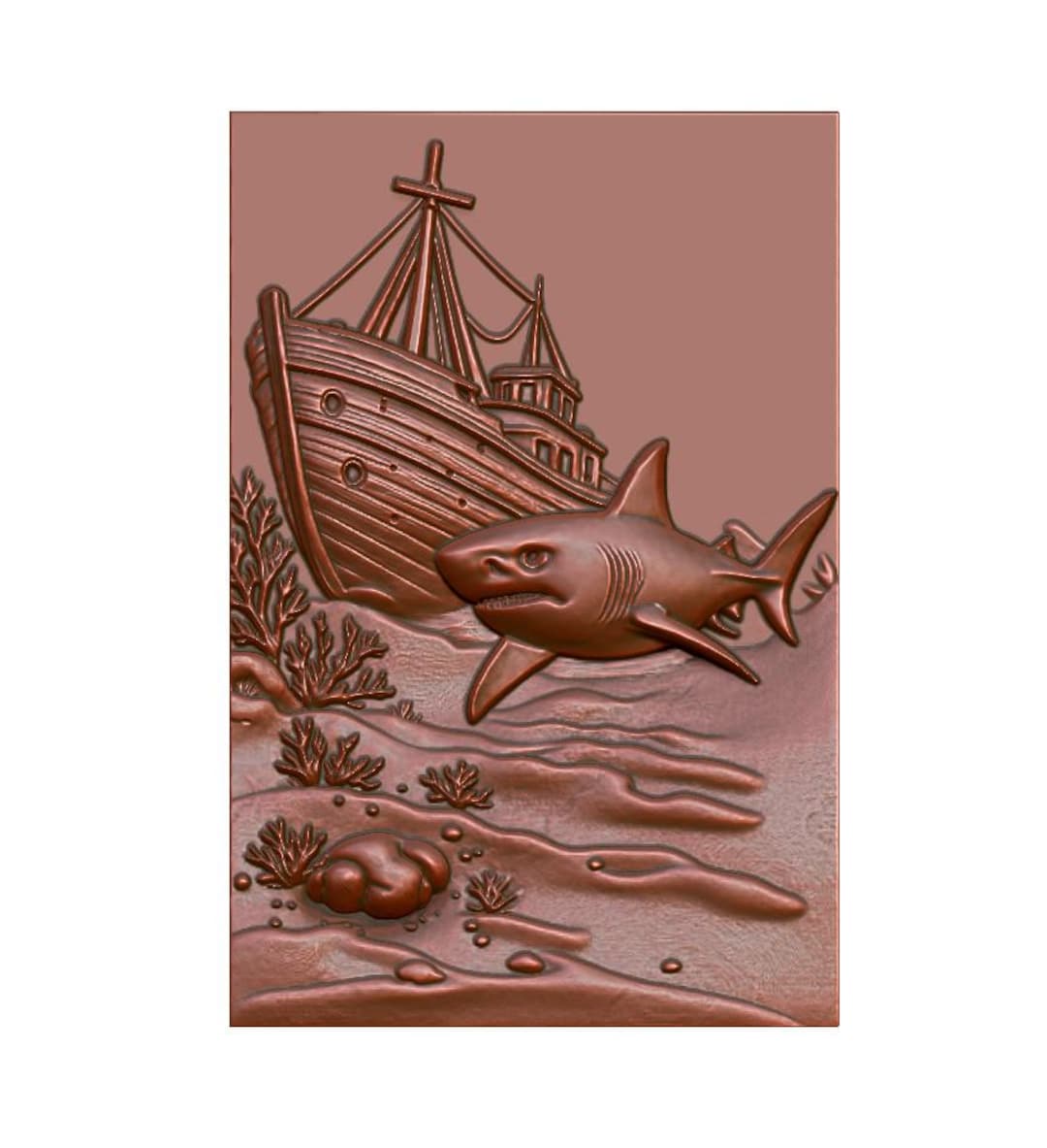 Shark - Shipwreck 3D Relief STL File for CNC Router, Laser Engraving ...