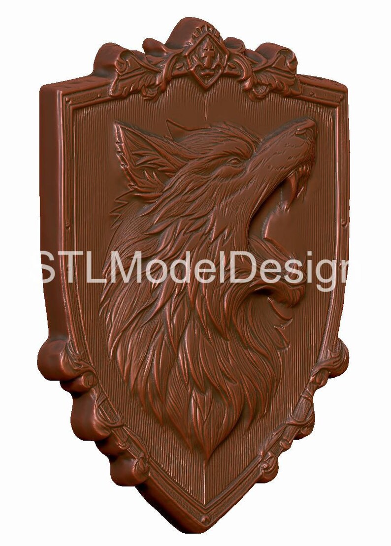 Ferocious Wolf Shield 3D Model STL File: CNC Carving, 3D Printing ...