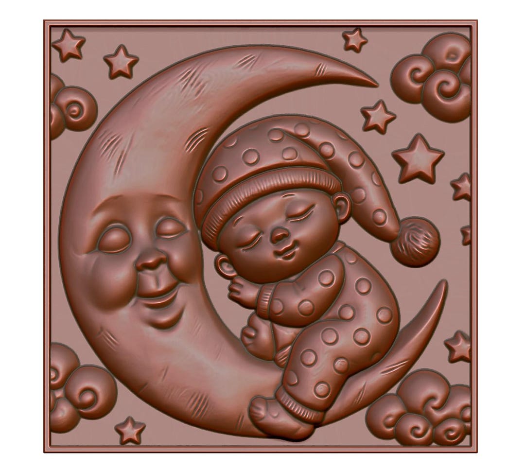 Sleepy Moon & Baby 3D Relief STL File for CNC Router, Laser Engraving ...