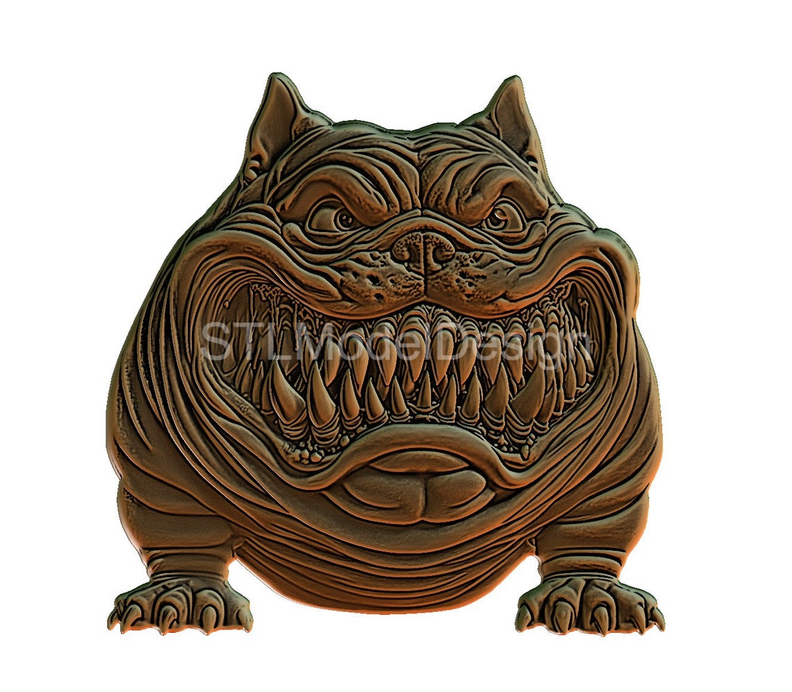 Angry Bulldog 3D Model STL File for CNC Router, Laser Engraving & 3D ...