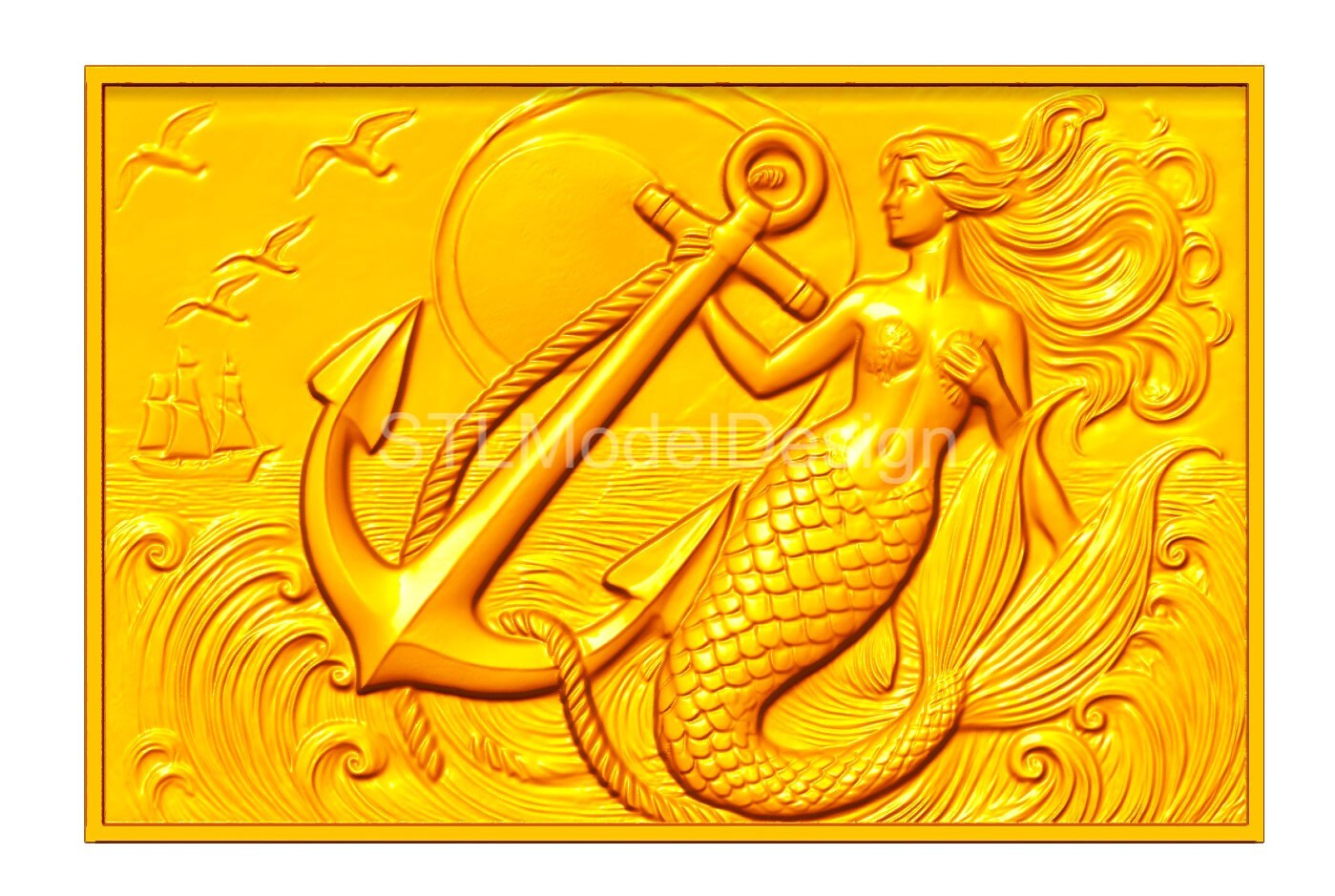 Maritime Majesty Mermaid Anchor 3D Model STL File CNC Router, Laser ...