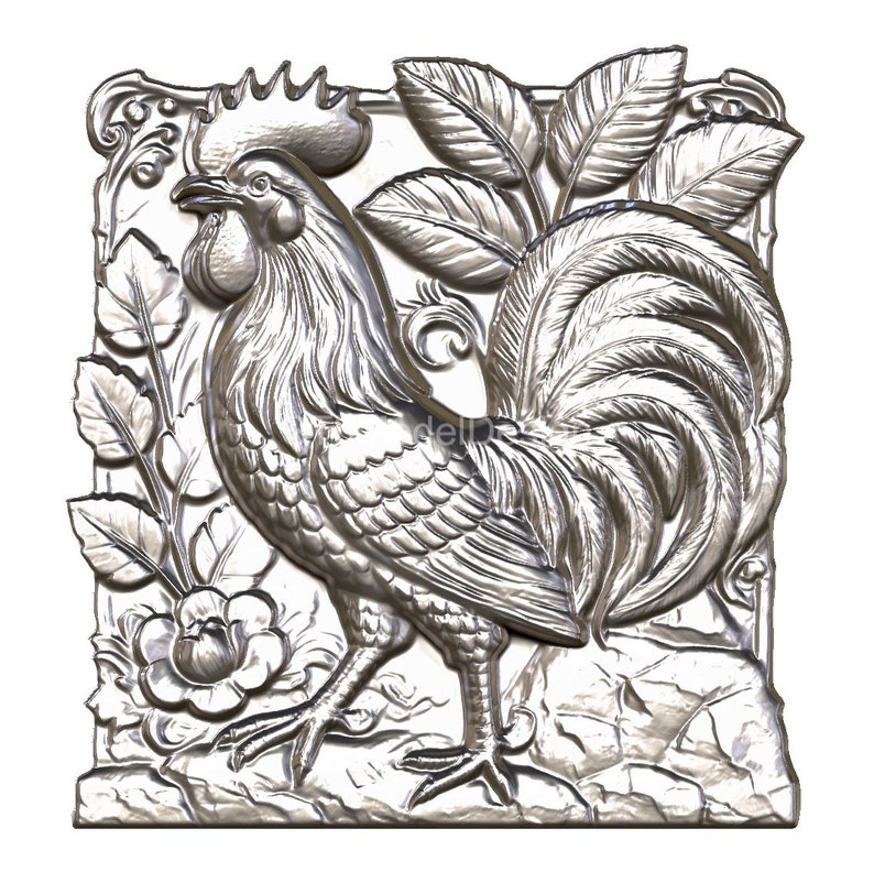 Rustic Rooster Relief 3D Model STL File: CNC Carving, Laser Engraving ...