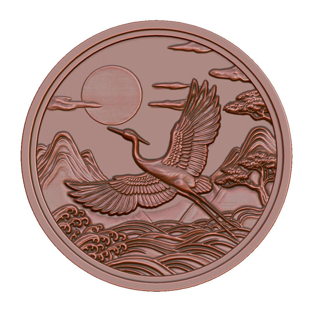 Japanese Crane 3D STL Model for CNC Router, Laser Engraving & 3D ...