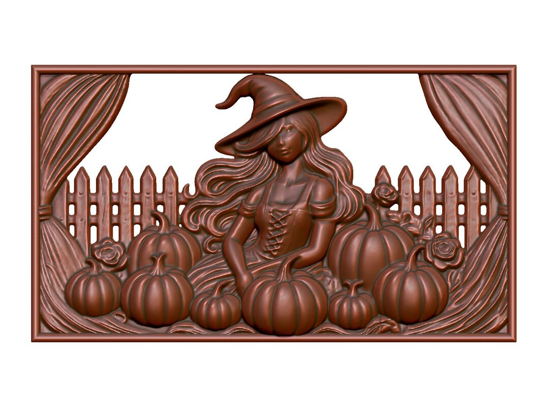 Halloween Witch With Pumpkins 3D Model STL File for CNC Router, Laser ...