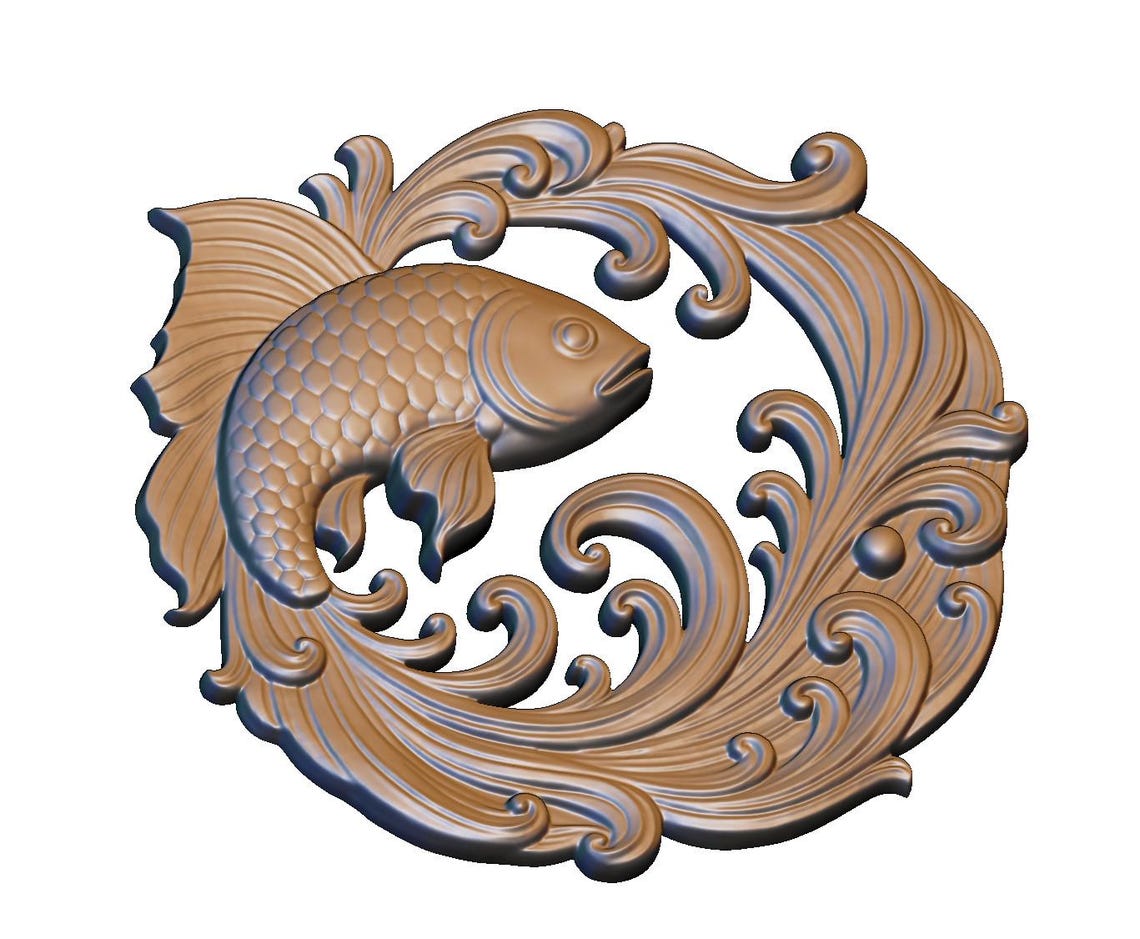 Koi Fish Wave Frame 3D STL Model: CNC Router, Laser, Print (digital ...