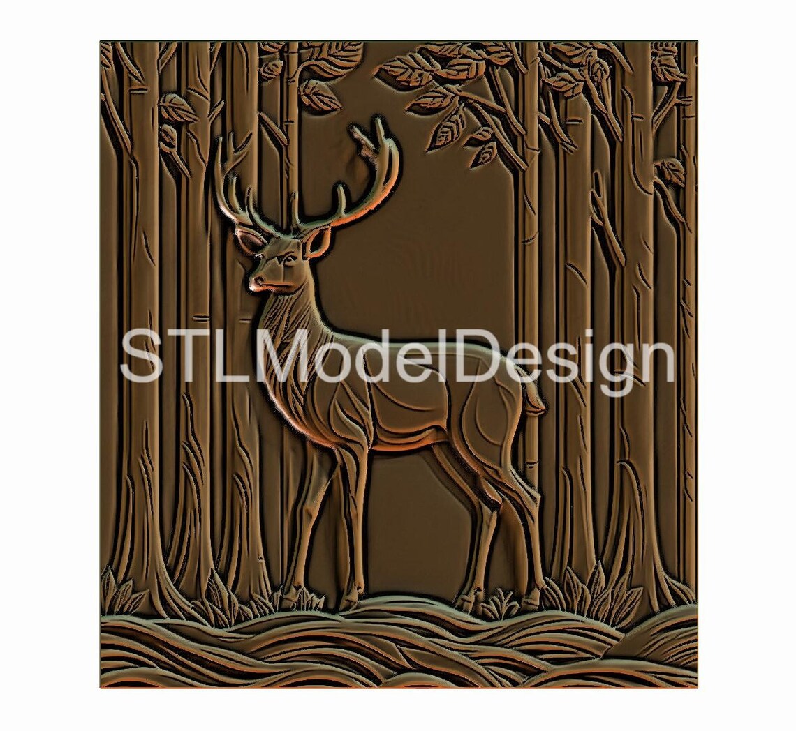 Majestic Stag in the Forest 3D Model STL File for CNC Carving 3D ...