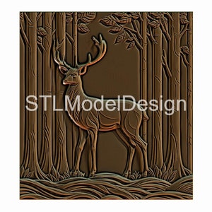 Majestic Stag in the Forest 3D Model STL File for CNC Carving - 3D ...