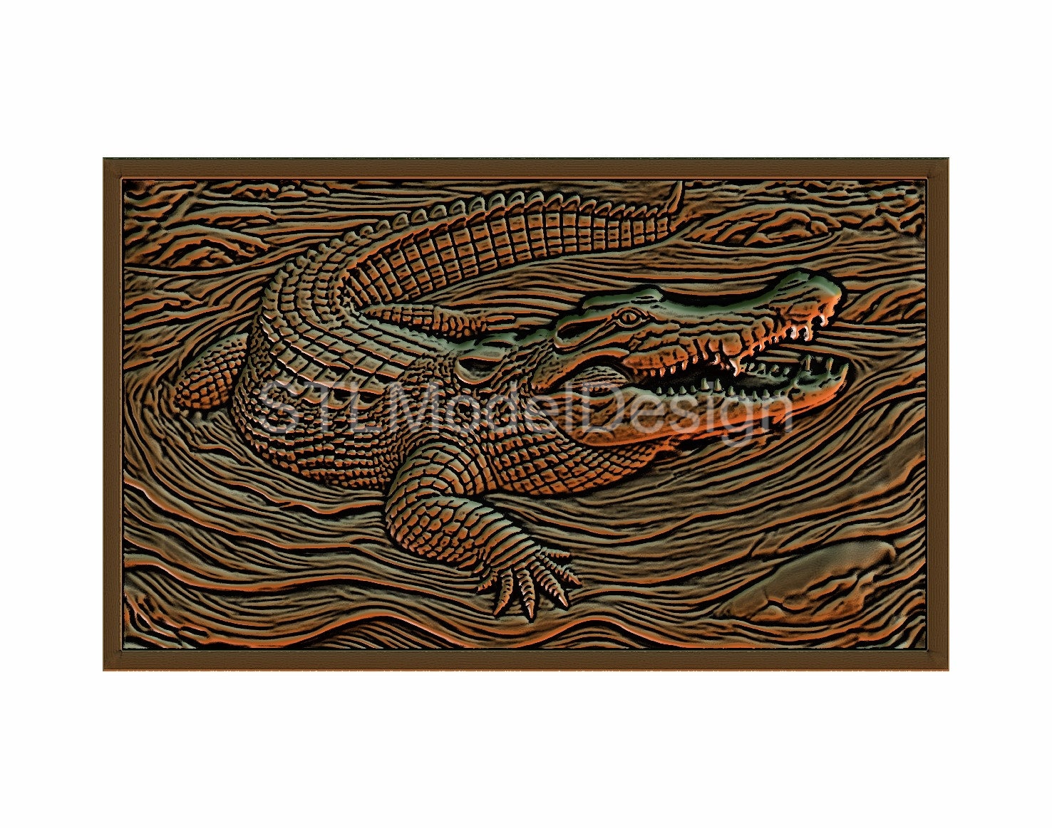 Alligator in Water Decorative 3D Model STL File for CNC Router, Laser ...