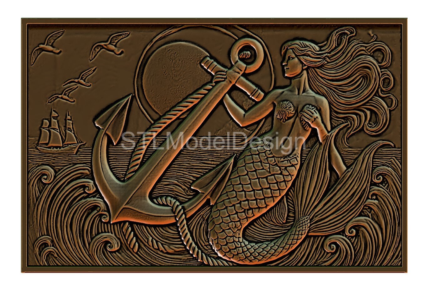 Maritime Majesty Mermaid Anchor 3D Model STL File CNC Router, Laser ...