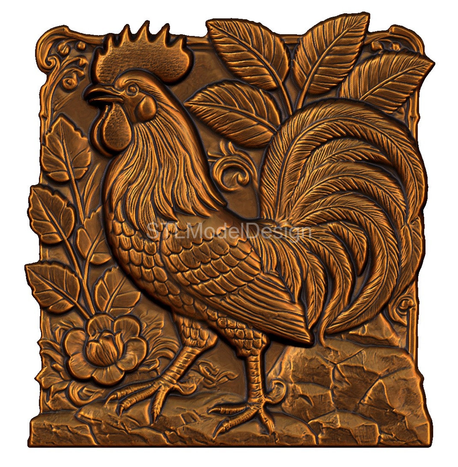 Rustic Rooster Relief 3D Model STL File: CNC Carving, Laser Engraving ...