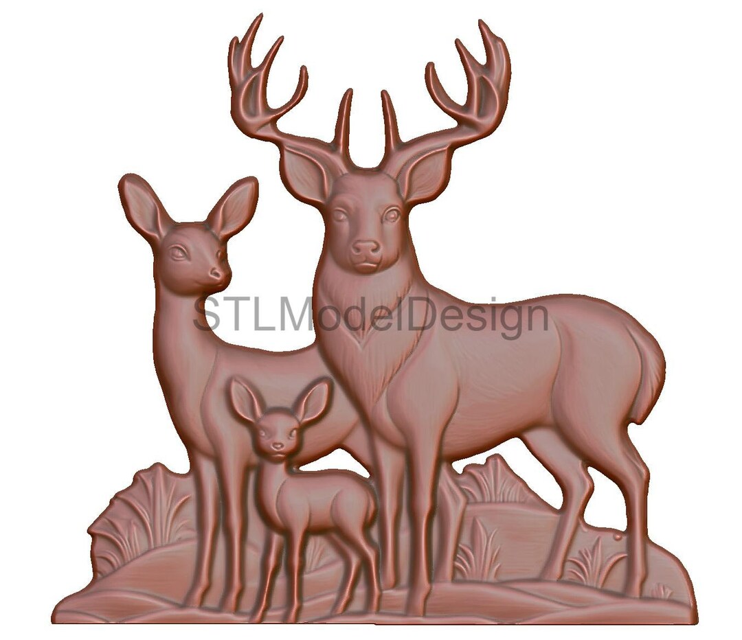 Forest Family Deer 3D Model STL File for CNC Carving & 3D Printing ...