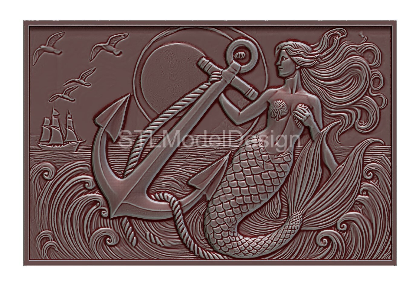 Maritime Majesty Mermaid Anchor 3D Model STL File CNC Router, Laser ...