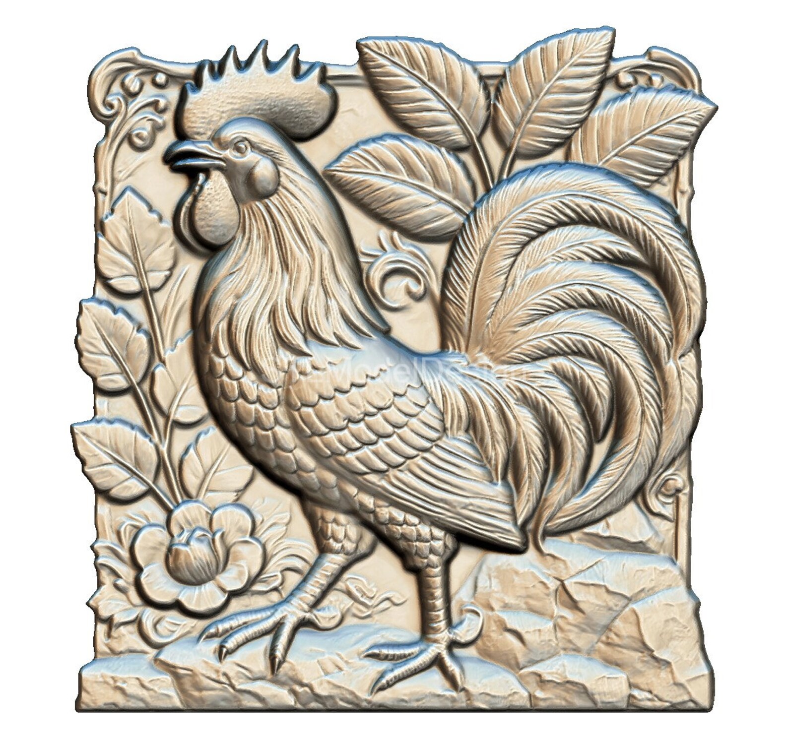 Rustic Rooster Relief 3D Model STL File: CNC Carving, Laser Engraving ...