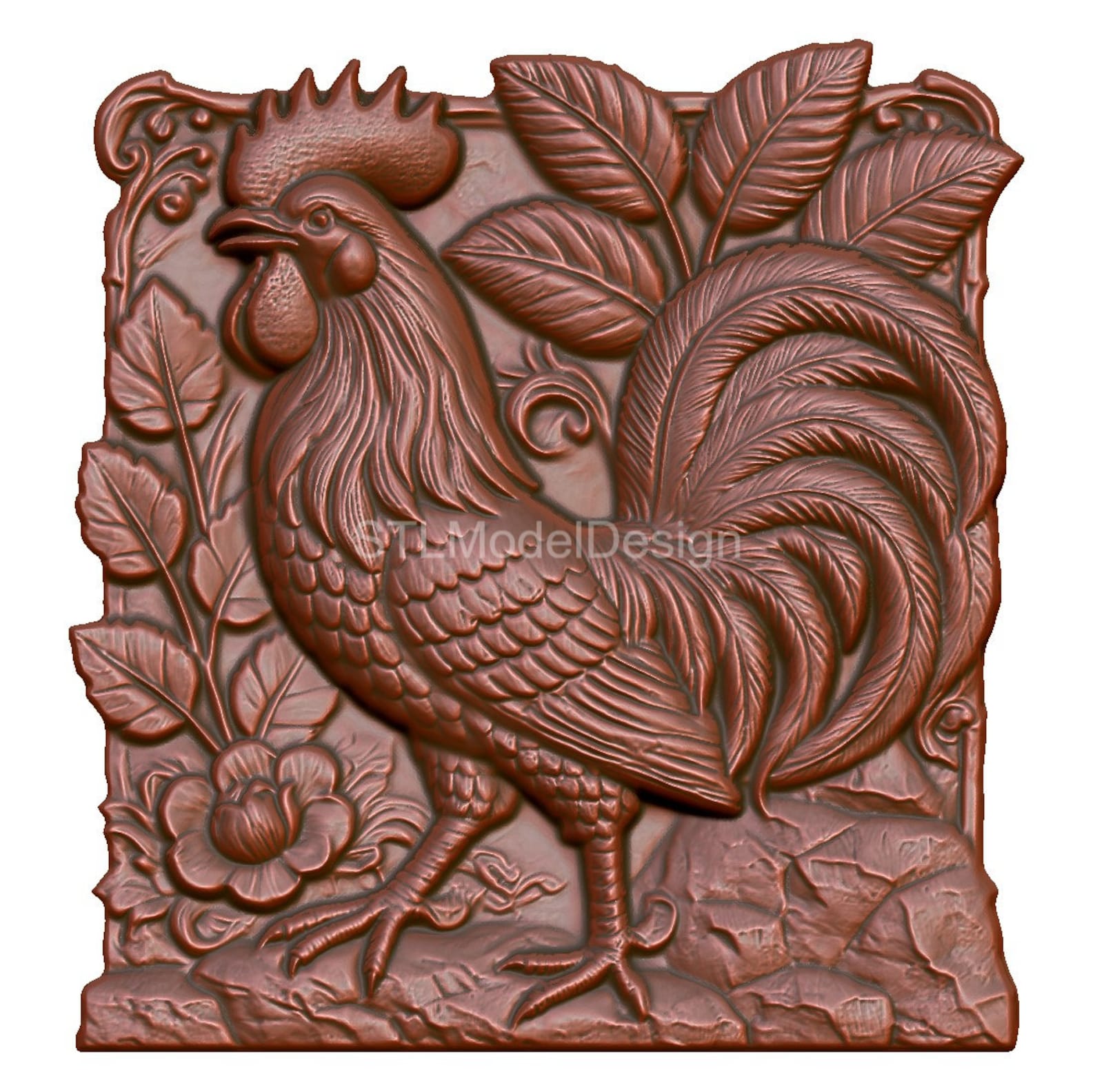 Rustic Rooster Relief 3D Model STL File: CNC Carving, Laser Engraving ...