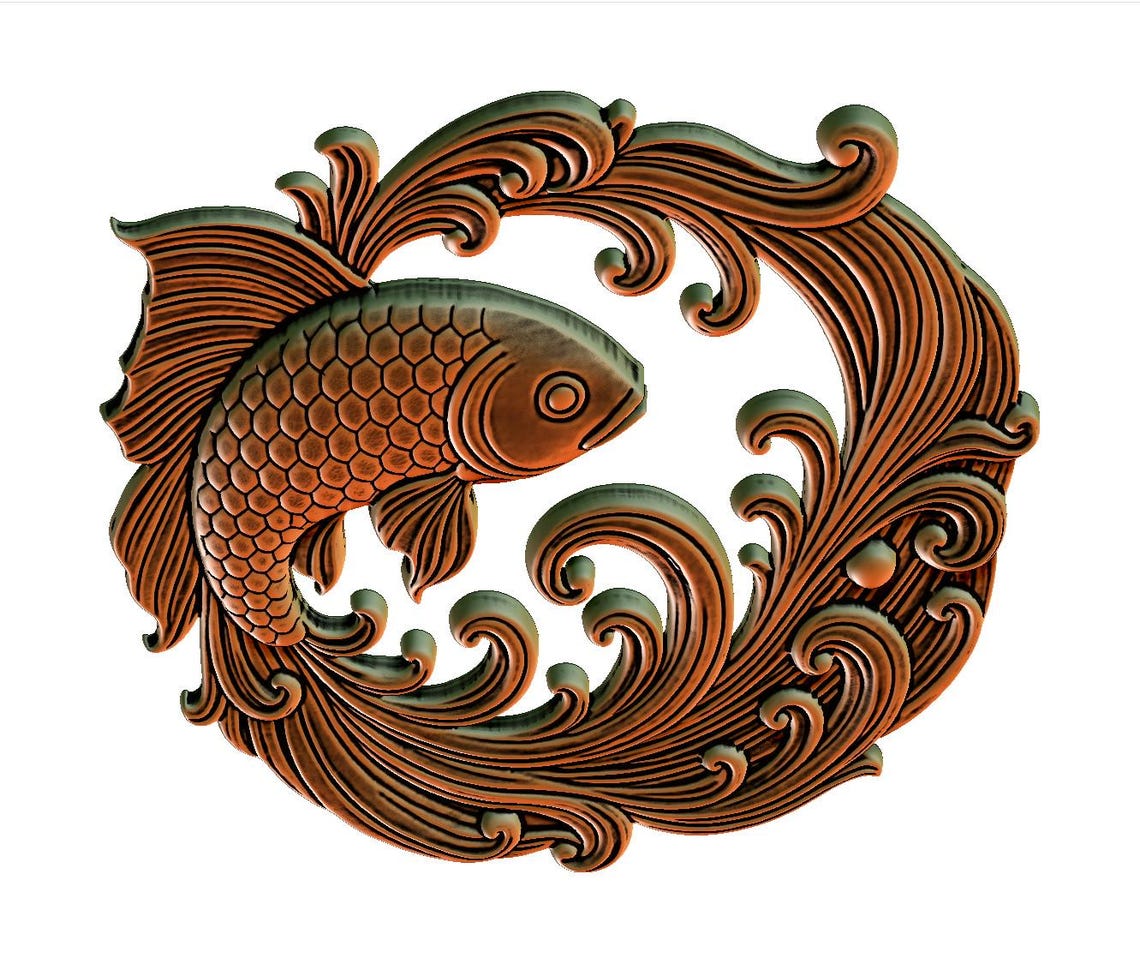 Koi Fish Wave Frame 3D STL Model: CNC Router, Laser, Print (digital ...