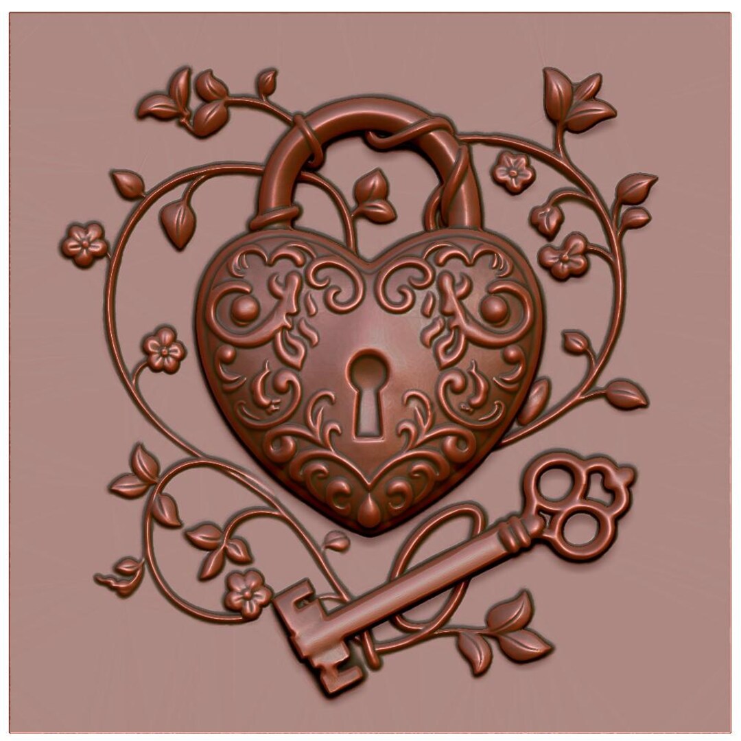 Romantic Heart Lock and Key 3D STL Model for CNC Router, Laser ...