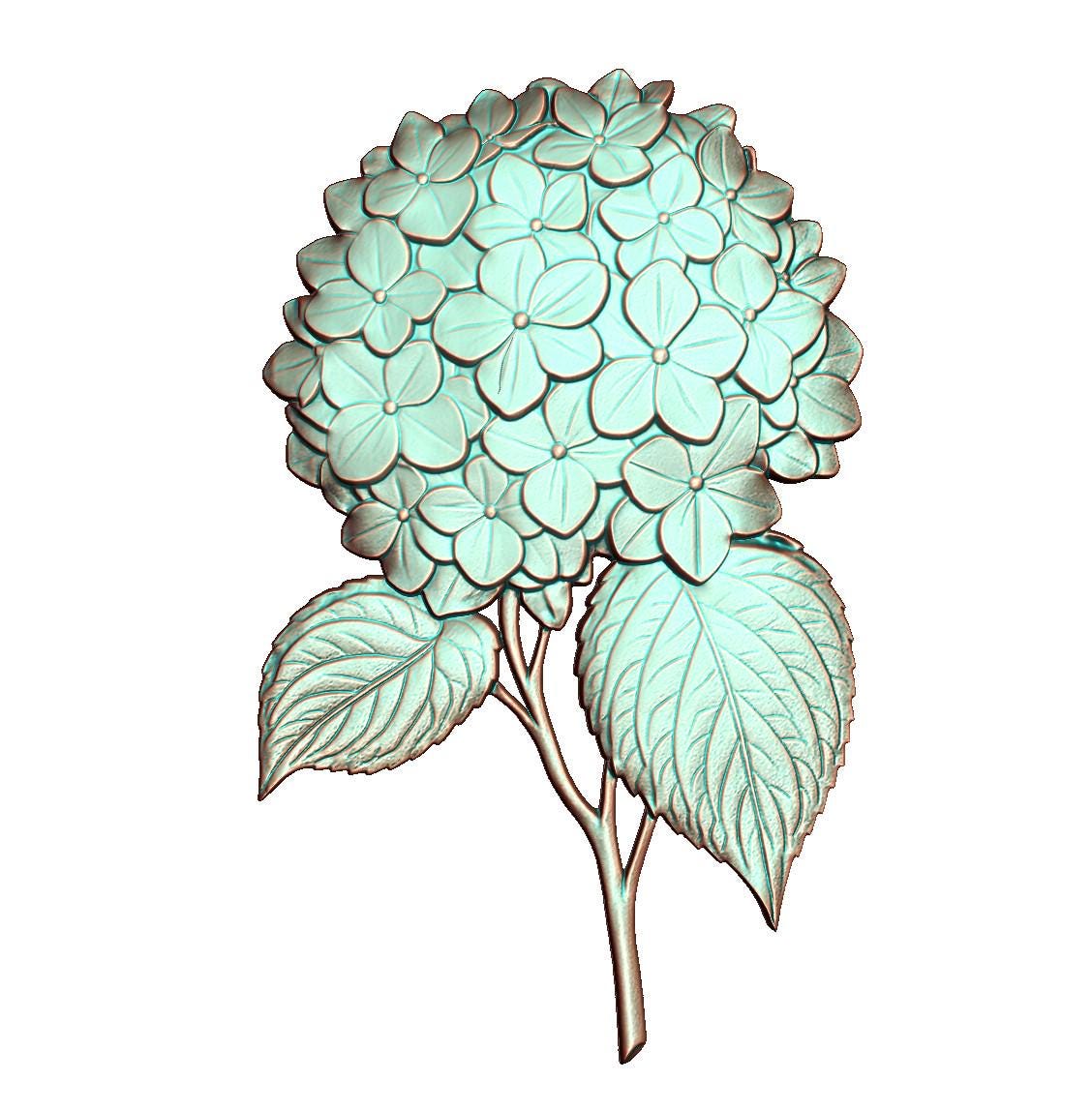 Hydrangea Flower Branch 3D Model STL File, CNC Router Laser Engraving ...