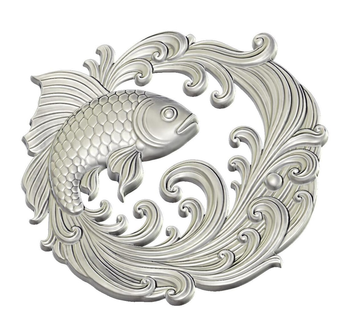 Koi Fish Wave Frame 3D STL Model: CNC Router, Laser, Print (digital ...