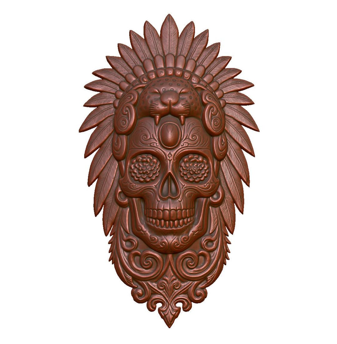 Tribal Skull With Feather Headdress 3D Model STL File for CNC Router ...