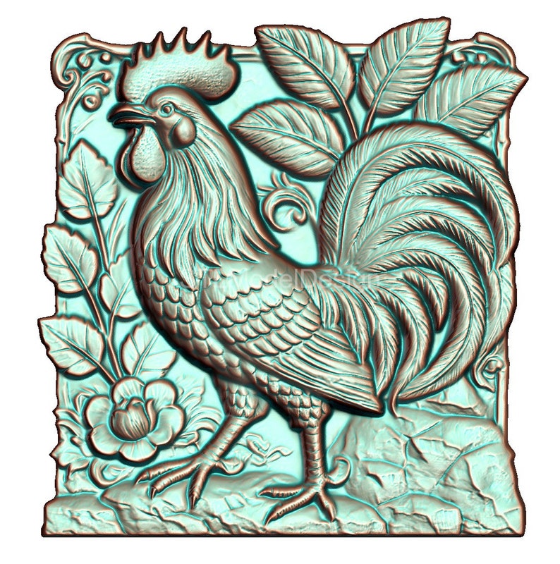 Rustic Rooster Relief 3D Model STL File: CNC Carving, Laser Engraving ...