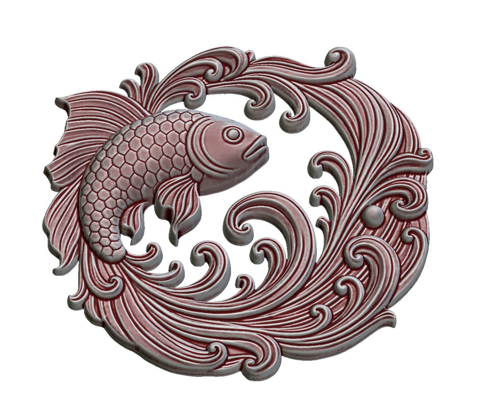Koi Fish Wave Frame 3D STL Model: CNC Router, Laser, Print (digital ...