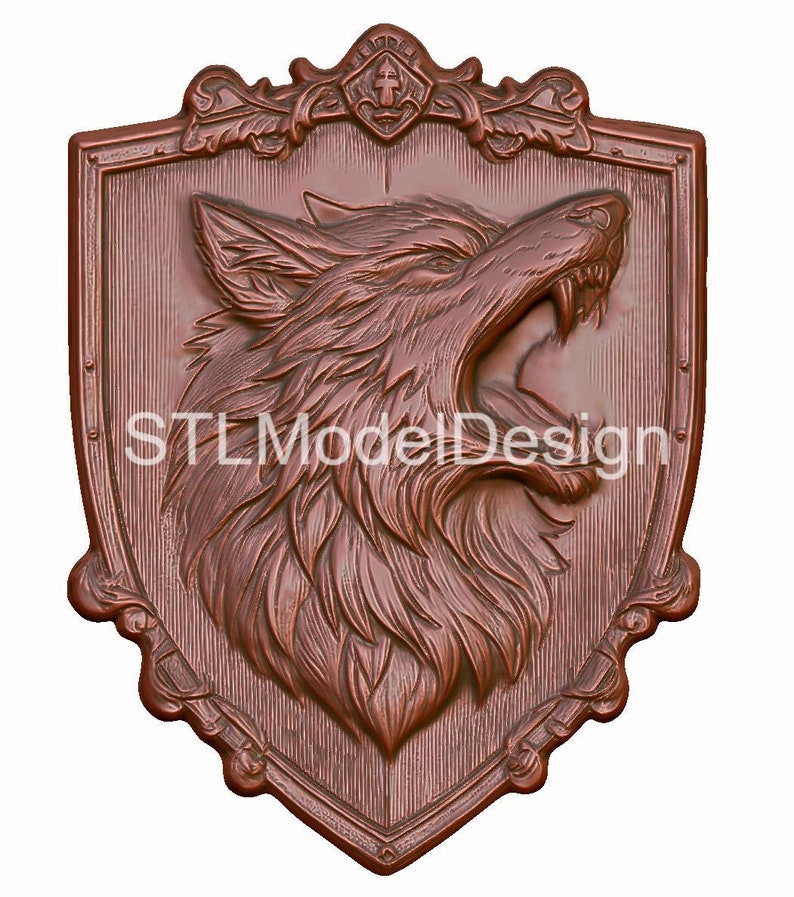 Ferocious Wolf Shield 3D Model STL File: CNC Carving, 3D Printing ...