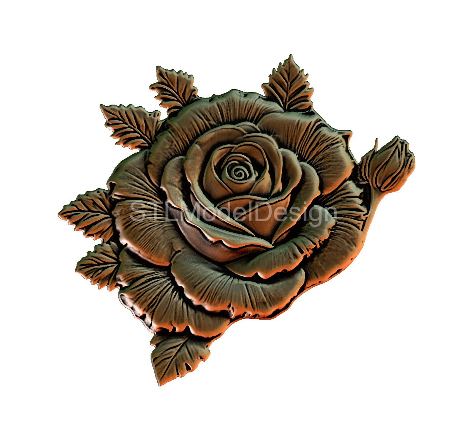 Rose Relief 3D Model STL File: CNC Router, Laser, 3D Printing (digital ...