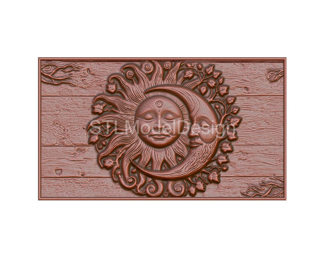Celestial Sun and Moon Wall Art 3D Model STL File for CNC Router, Laser ...