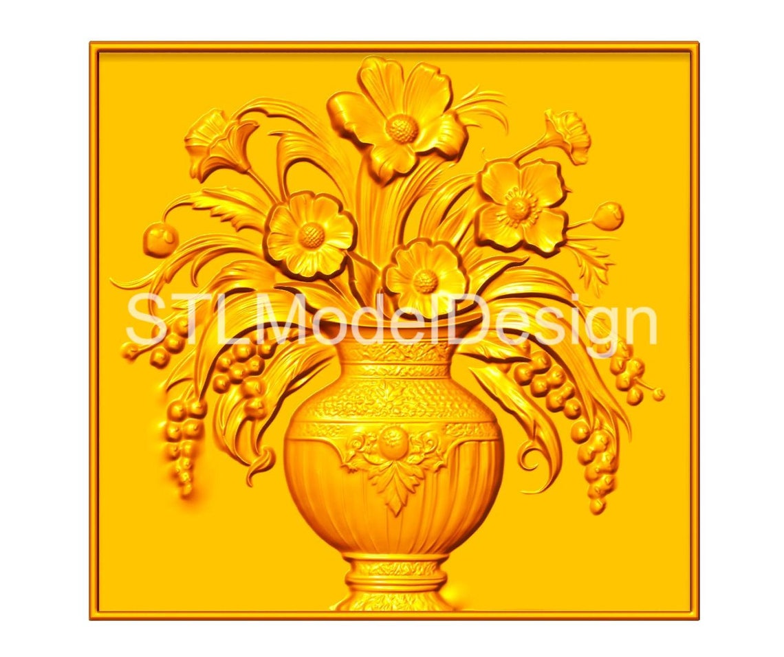 Classic Floral Arrangement 3D Model STL File for CNC Carving & 3D ...
