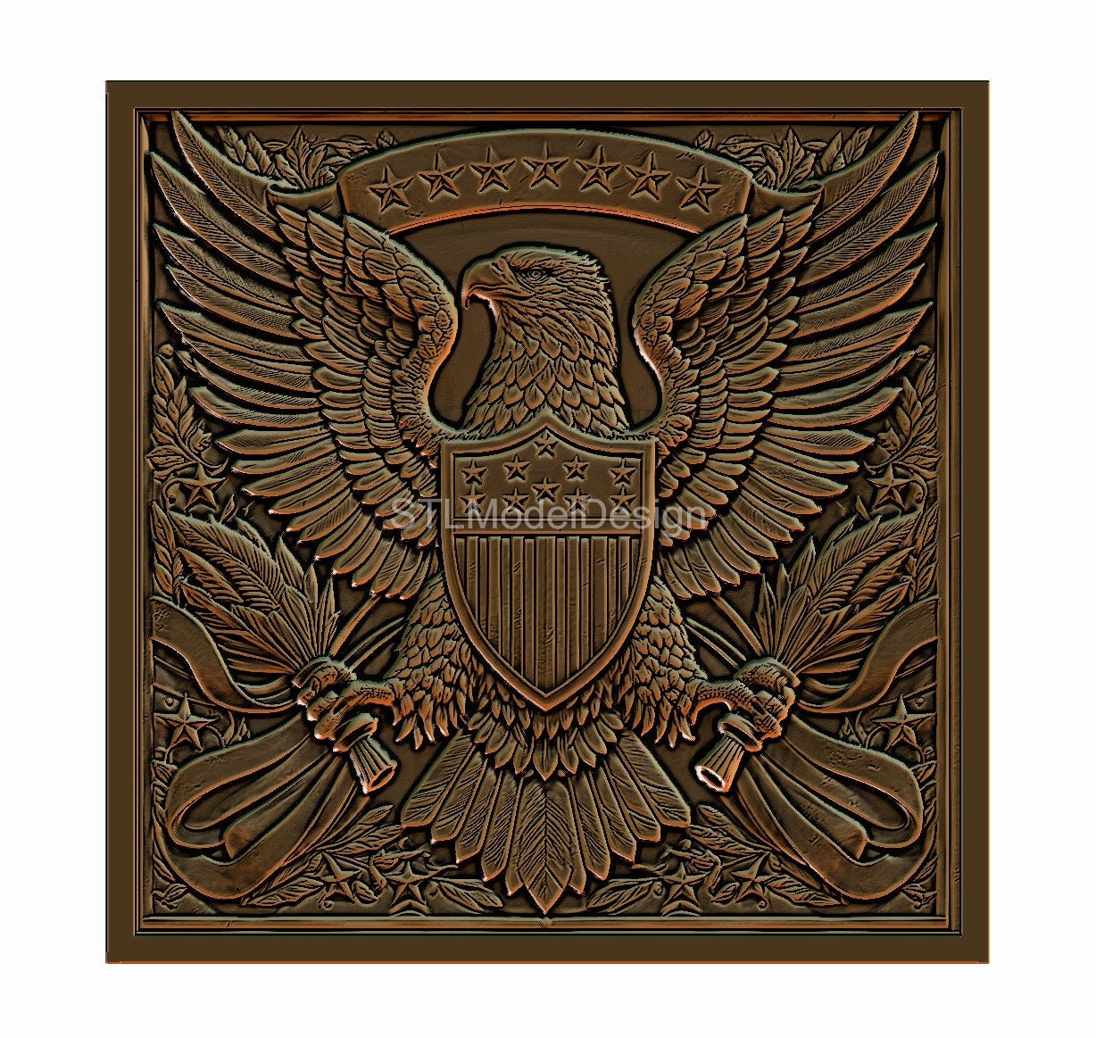 Patriotic Eagle Emblem 3D Model STL File for CNC Carving & 3D Printing ...