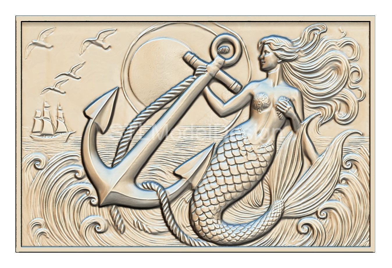 Maritime Majesty Mermaid Anchor 3D Model STL File CNC Router, Laser ...