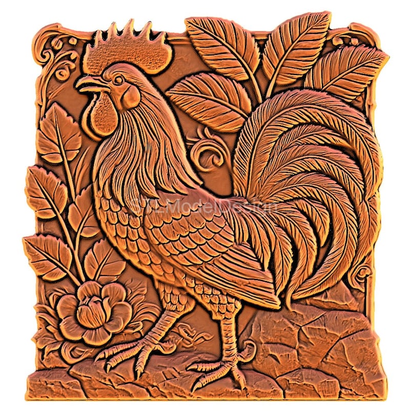 Rustic Rooster Relief 3D Model STL File: CNC Carving, Laser Engraving ...