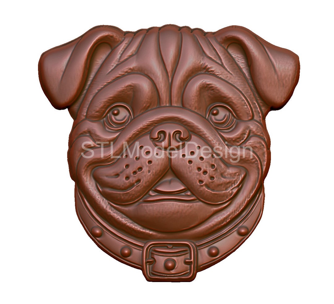 Cute Bulldog Face 3D Model STL File for CNC Router, Laser Engraving ...
