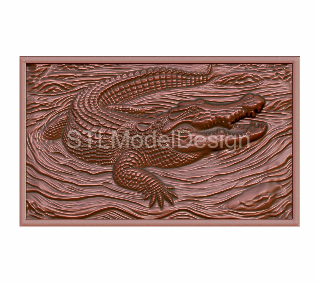Alligator in Water Decorative 3D Model STL File for CNC Router, Laser ...