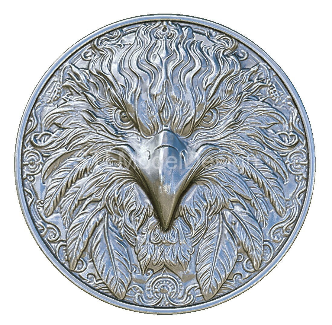 Majestic Eagle Crest Coin 3D Model STL File for CNC Router, Laser ...