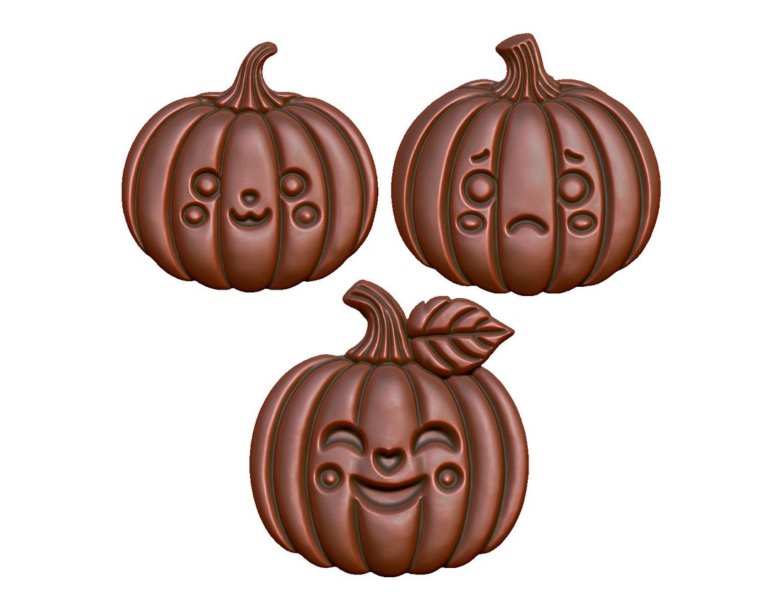 3 Pcs. Adorable Pumpkin Faces 3D Model STL Files for CNC Router, Laser ...