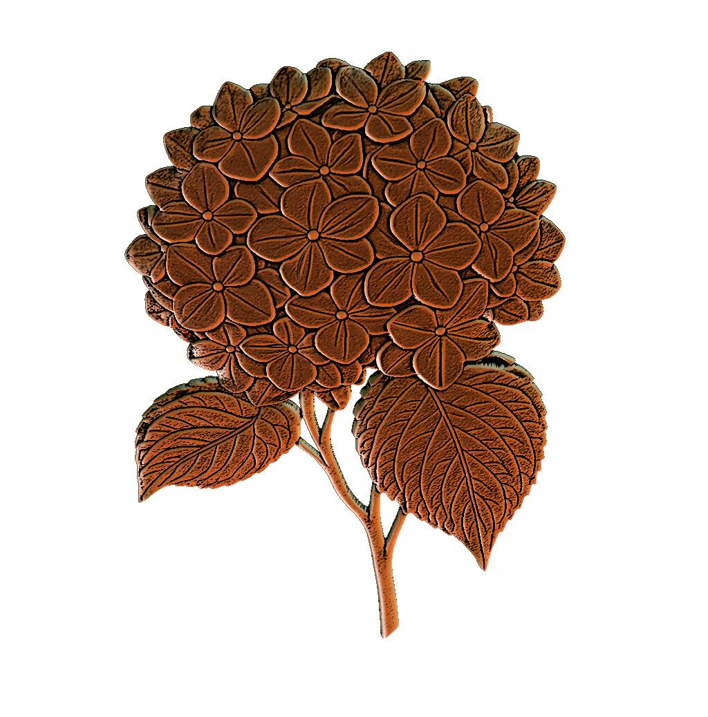 Hydrangea Flower Branch 3D Model STL File, CNC Router Laser Engraving ...