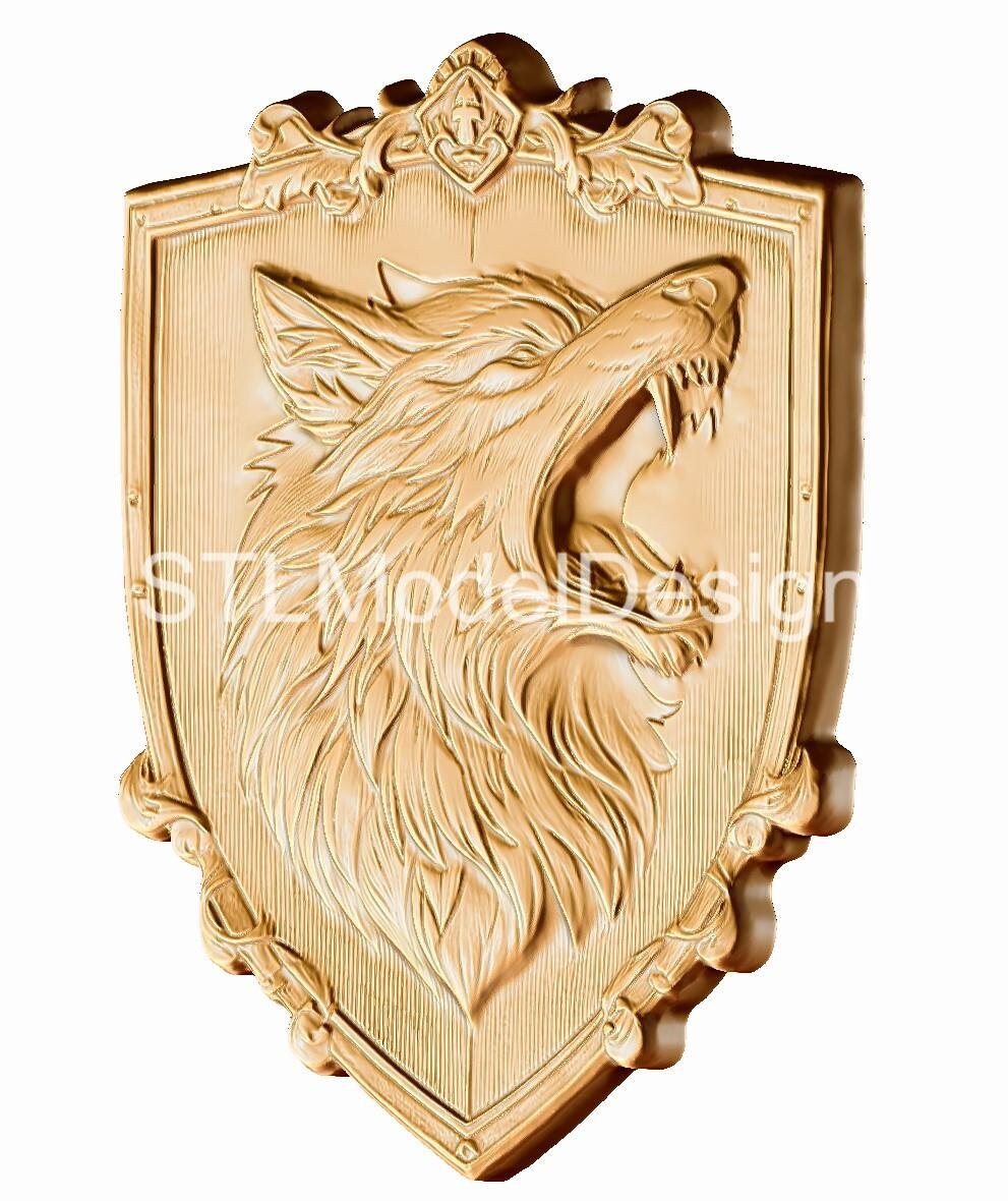 Ferocious Wolf Shield 3D Model STL File: CNC Carving, 3D Printing ...