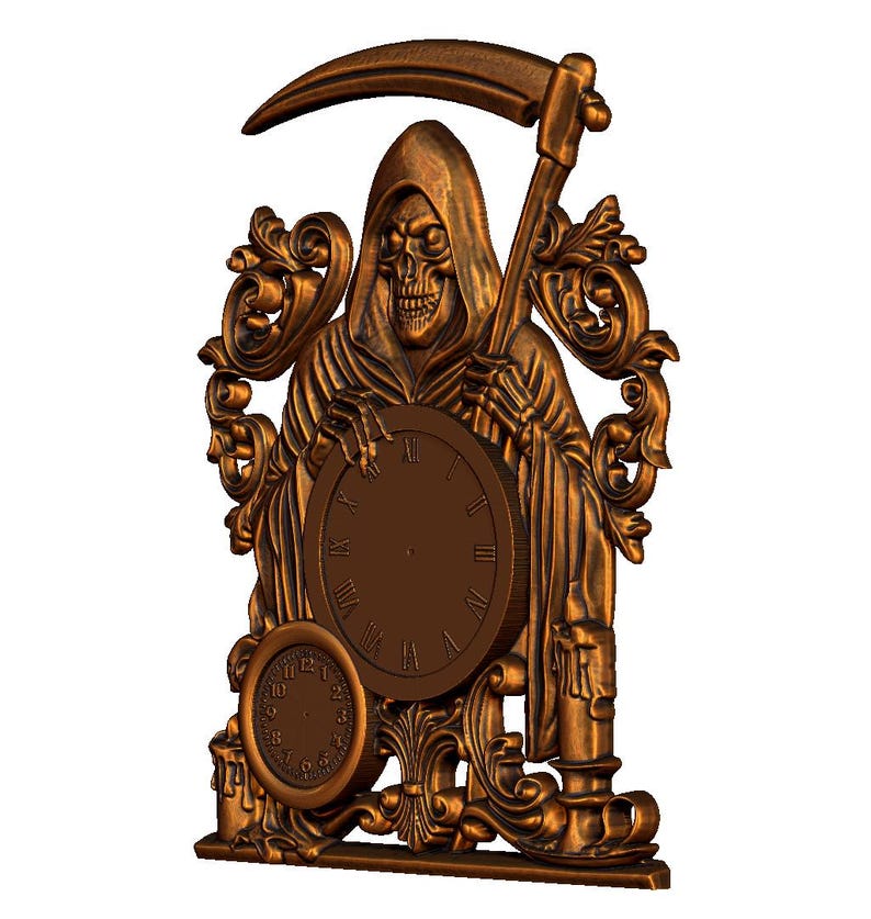 Grim Reaper With Clock 3D STL Model for CNC Router, Laser Engraving ...
